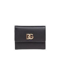 Dolce & Gabbana Dolce&Gabbana Portemonnaie - Black Leather Wallet With Metal Dg Logo - Gr. unisize - in Schwarz - f&uuml;r Damen