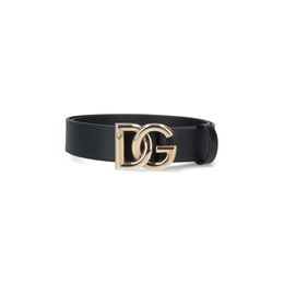 Dolce & Gabbana Dolce&Gabbana G&uuml;rtel - Black Belt With Gold-Tone Logo Buckle - Gr. 100 - in Schwarz - f&uuml;r Damen