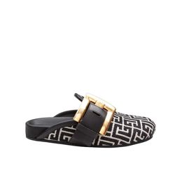 Balmain Slipper & Pantoletten - Flat Mule In Jacquard Canvas Black And Ivory - Gr. 37,5 (EU) - in Schwarz - f&uuml;r Damen
