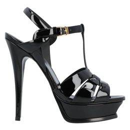 SAINT LAURENT Sandalen - Tribute Platform Sandals In Patent Leather Black - Gr. 38,5 (EU) - in Schwarz - f&uuml;r Damen