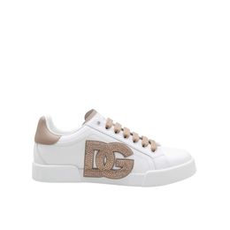 Dolce & Gabbana Dolce&Gabbana Low-Top Sneaker - White/Taupe Portofino Light Leather Sneakers - Gr. 36 (EU) - in Grau - f&uuml;r Damen