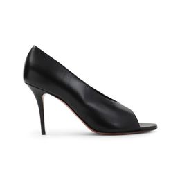 Amina Muaddi Hohe Schuhe - Black Nappa Leather Julianne 90 Peep Toe Pumps - Gr. 37,5 (EU) - in Schwarz - f&uuml;r Damen