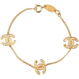 Chanel Armband - Chanel Gold Tone Crystal CC Bracelet - Gr. ONE SIZE - in Mehrfarbig - f&uuml;r Damen