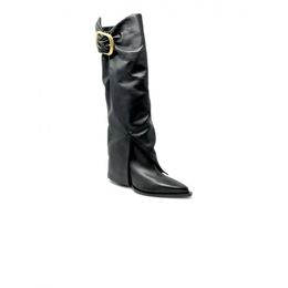 Elena Iachi Stiefel - E4485 Black Leather Boots - Gr. 38,5 (EU) - in Schwarz - f&uuml;r Damen