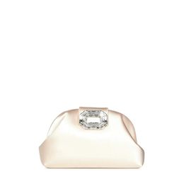 Amina Muaddi Clutches - Champagne Satin Clutch With Rectangular Mirrored A - Gr. unisize - in Beige - f&uuml;r Damen