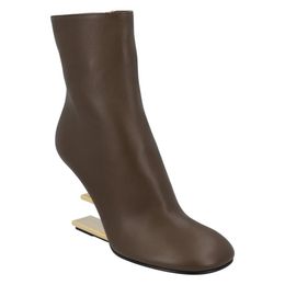 Fendi Stiefel - Heeled Ankle Boots With Gold-Colored Diagonal Heel - Gr. 40 (EU) - in Braun - f&uuml;r Damen