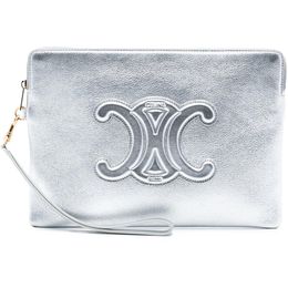 C&eacute;line Celine Clutches - Metallic Calfskin Cuir Triomphe Zip Pouch - Gr. unisize - in Silber - f&uuml;r Damen