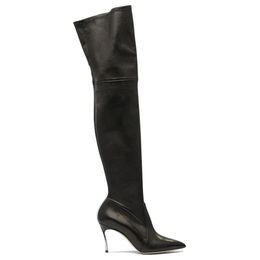 Casadei Stiefel - Over-The-Knee Leather Boots With Stiletto Heel - Gr. 37 (EU) - in Schwarz - f&uuml;r Damen