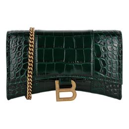 Balenciaga Portemonnaie - Hourglass Embossed Croco Wallet On Chain - Gr. unisize - in Gr&uuml;n - f&uuml;r Damen