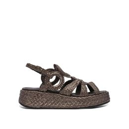 Pons Quintana Sandalen - Brown Woven Platform Sandals With Circular Accent - Gr. 37 (EU) - in Braun - f&uuml;r Damen