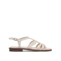 Pons Quintana Sandalen - Braided Leather Sandals With Adjustable Ankle Stra - Gr. 37 (EU) - in Beige - f&uuml;r Damen