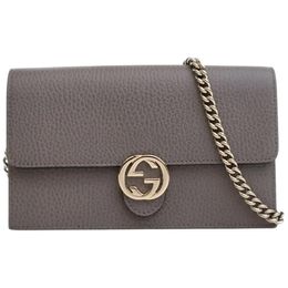Gucci Hobo Bags - Leather Interlocking G Dollar Wallet on Chain - Gr. unisize - in Grau - f&uuml;r Damen