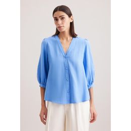 Klassische Bluse Seidensticker "Schwarze Rose", Damen, Gr. L40, blau (hellblau), 65% Baumwolle, 35% Leinen, unifarben, oversize, V-Ausschnitt, Blusen, Tunika Uni