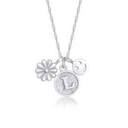 Kette mit Anh&auml;nger Elli "Blume Smiling Flower Disc Buchstabe 925 Silber", silber, Halsketten, Damen, 45, ohne Stein, Silber 925 (Sterlingsilber), L: 45