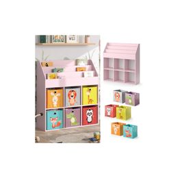 VICCO Kinderb&uuml;cherregal Luigi 107 x 114 cm, Rosa, Kinderzimmerregal, F&auml;cher, Faltboxen
