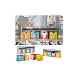 VICCO Sitzbank Kinderzimmerbank Kinderregal Luigi Hellgrau 142x53 cm modern Faltbox Kinderzimmer Regal Aufbewahrungsregal B&uuml;cherregal Lesebank Spielzeugaufbewahrung Organizer Regal-Bank-Kombi 4 F&auml;cher