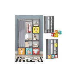 VICCO Kinderkleiderschrank Kinderzimmerschrank Kindergarderobe Luigi Grau Faltbox 106 x 178 cm modern Schrankregal Jugendzimmerschrank Organizer Vorhang Kleiderstange F&auml;cher Aufbewahrung Spielzeugablage