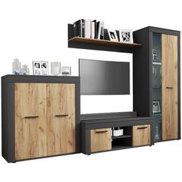 TV-Board Vcm, B:242cm H:159cm T:37cm, braun, Sideboards, "Vcm TV M&ouml;bel 4-tlg. Wohnwand mit ausreichend Stauraum Fernsehschrank Anbauwand &iquest; Usilo L"