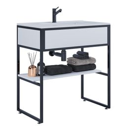 Waschbeckenunterschrank Vcm, B:80cm H:85cm T:46cm, wei&szlig;, Obermaterial: 95% Holz Wood. 5% Metall MT., Badezimmer, Schr&auml;nke, "Vcm 2-tlg. Waschplatz