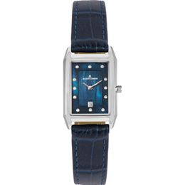 Jacques Lemans Damen Quarzuhr "Torino", blau, Armbanduhren, Armbanduhr, Damenuhr, Lederarmband, Perlmutt, Tag, Glaskristalle