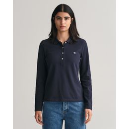 Gant Damen Langarm-Poloshirt "SLIM SHIELD LS PIQUE POLO", blau, Gr. XL, Piqu&eacute;, Obermaterial: 100% Baumwolle, Shirts