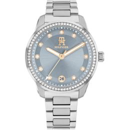 Tommy Hilfiger Damen Quarzuhr "TH85 CRYSTALS"silberfarben, blau, Armbanduhren, Armbanduhr, Damenuhr, Edelstahlarmband, analog, Tag, Glassteine