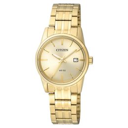Citizen Damen Quarzuhr, gold, Armbanduhren, Armbanduhr, Damenuhr, Edelstahlarmband, Datum