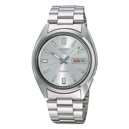 Seiko Damen Automatikuhr "Seiko 5", silber, Armbanduhren, Armbanduhr, Mechanische Uhr, Herrenuhr, Damenuhr, Tag, Datum