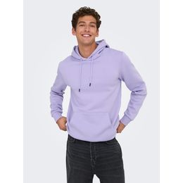 Only & Sons ONLY & SONS Herren Kapuzensweatshirt "ONSCERES HOODIE SWEAT NOOS", lila, Gr. S, unifarben, angeraute Sweatware, Obermaterial: 57% Baumwolle, 43%