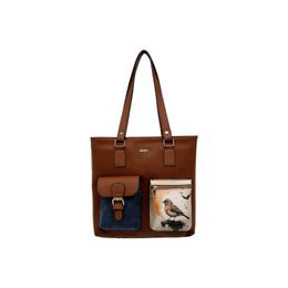 DOGO Damen Umh&auml;ngetasche "Multi Pocket Bag Shopper-Tasche Fly Little One Damen", braun, Lacklederimitat, Taschen, Handgefertigt