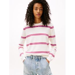 Tommy Jeans Damen Strickpullover "TJW ESSENTIAL CREW SWEATER EXT"ancient wei&szlig;, stripe, Gr. L, gestreift, Feinstrick, Obermaterial: 100% Baumwolle,