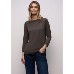 3/4-Arm-Shirt Street One, Damen, Gr. 34, rustic braun, Stoff, 96% Viskose, 4% Elasthan, unifarben, normal lang, U-Boot-Ausschnitt, abgesteppt, Shirts 3/4-Arm-Shirt, mit 3/4 &Auml;rmeln