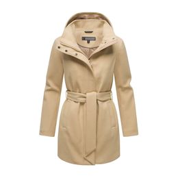 Marikoo Damen Kurzmantel "Katalinaa", beige, Gr. XL, 90% Polyester, 10% Viskose, M&auml;ntel, Eleganter Wickel Mantel mit Tailleng&uuml;rtel und Oversized Hood