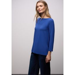 3/4-Arm-Shirt Street One, Damen, Gr. 34, amparo blau, Stoff, 96% Viskose, 4% Elasthan, unifarben, normal lang, U-Boot-Ausschnitt, abgesteppt, Shirts 3/4-Arm-Shirt, mit 3/4 &Auml;rmeln