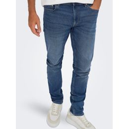 Only & Sons ONLY & SONS Herren Slim-fit-Jeans "ONSLOOM SLIM 5748 EY BOX JEANS MU"medium blau denim, Gr. 32, Abriebeffekte, Denim/Jeans, Obermaterial: 65%
