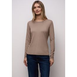 Street One Damen Langarmshirtlight terra mocha, Gr. 44, unifarben, Web, 50% Modal, 50% Baumwolle, Shirts, mit Rundhalsausschnitt