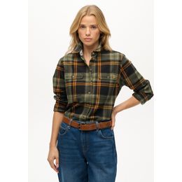 Superdry Damen Karobluse "LUMBERJACK CHECK FLANNEL SHIRT"schwarz, gr&uuml;n check, Gr. XL, kariert, Flanell, Obermaterial: 100% Baumwolle, Blusen