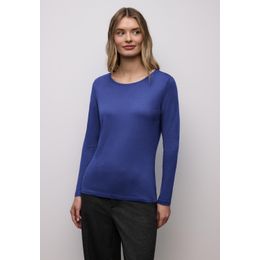 Street One Damen Langarmshirtamparo blau, Gr. 44, unifarben, Web, 50% Modal, 50% Baumwolle, Shirts, mit Rundhalsausschnitt