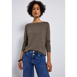 Street One Damen Strickpullover, braun, Gr. 44, unifarben, Strick, Obermaterial: 60% Viskose, 40% Baumwolle, Pullover, mit U-Boot-Ausschnitt