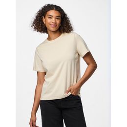 Pieces Damen Rundhalsshirt "PCRIA SS SOLID TEE NOOS BC", beige, Gr. S, unifarben, Single Jersey, Obermaterial: 100% Baumwolle, Shirts