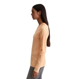 Marc O'Polo Damen Langarmshirt "aus Rippjersey", beige, Basic, Gr. L, MARC O'POLO DENIM, unifarben, Obermaterial: 96% Baumwolle, 4% Elasthan, Shirts