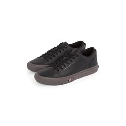 Tommy Hilfiger Herren Sneaker "TH HI VULC STREET LTH PATCH", Gr. 40, schwarz, Leder, Textil, Schuhe, Freizeitschuh, Halbschuh, Schn&uuml;rschuh mit