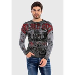 Cipo & Baxx CIPO & BAXX Damen T-Shirt "Sweatshirts", grau, Gr. S, bedruckt, 95% Baumwolle, 5% Elasthan, Shirts, mit coolem Print