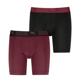 Boxershorts Puma "Puma MEN SPORT MICROFIBER LONG BOXERS 2P", Damen, Gr. S, burgundy, Obermaterial: 88% Polyester, 12% Elasthan, normal, Unterhosen, mit Logo-Bund