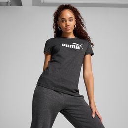 T-Shirt Puma "ESS NO. 1 LOGO TEE", Damen, Gr. XL, grau (schwarz gray heather), Jersey, Obermaterial: 100% Baumwolle, bedruckt, regular fit normal, Rundhals, Shirts T-Shirt, mit Rundhalsausschnitt, Kurzarmdesign, regul&auml;re Passform