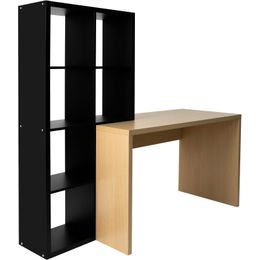 Regal-Schreibtisch OTTO HOME "Triest, Computertisch mit Raumtrenner, Breite 156 cm", eichenfarben, schwarz, schwarz, eiche, B:156cm H:146cm T:59cm, Tische, Regalelement flexibel montierbar, 6 F&auml;cher, Tischbreite 120 cm
