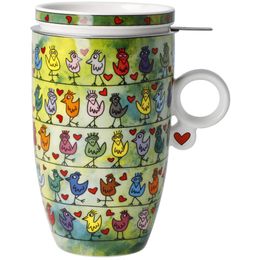 Tasse Goebel "Rizzi", bunt, B:8cm H:14cm, Metall, Porzellan, Trinkgef&auml;&szlig;e, Tasse, Pop Art, Teetasse, James Rizzi - Birds on a Love Wire