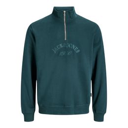 Jack & Jones JACK & JONES Herren Sweater "JORBLEECKER BRANDING SWEAT HIGH NECK BF"forest river detail:jj, Gr. M, unifarben, angeraute Sweatware, Obermaterial: 70%