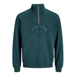 Jack & Jones Sweater JACK & JONES "JORBLEECKER BRANDING SWEAT HIGH NECK BF", Herren, Gr. M, forest river detail:jj, angeraute Sweatware, Obermaterial: 70% Baumwolle, 30% Polyester, unifarben, relaxed fit, Rippb&uuml;ndchen, Sweatshirts Sweater