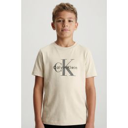 T-Shirt Calvin Klein Jeans, M&auml;dchen, Gr. 4 (104), wei&szlig;cap gray, Single Jersey, Obermaterial: 100% Baumwolle, unifarben, regular fit normal, Rundhals, eingesetzt abgesteppte Kante, Shirts T-Shirt, f&uuml;r Kinder bis 16 Jahre, regular fit, Rundhalsausschnitt